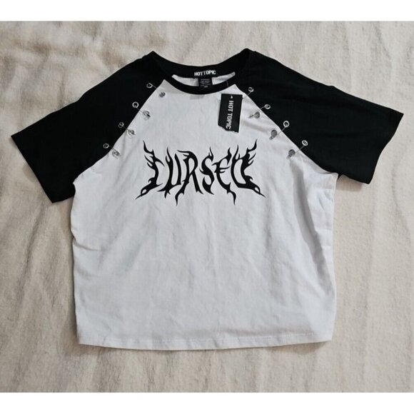 Hot Topic | Tops | Y2k Hot Topic Cropped Top Safety Pins Grommets Punk ...